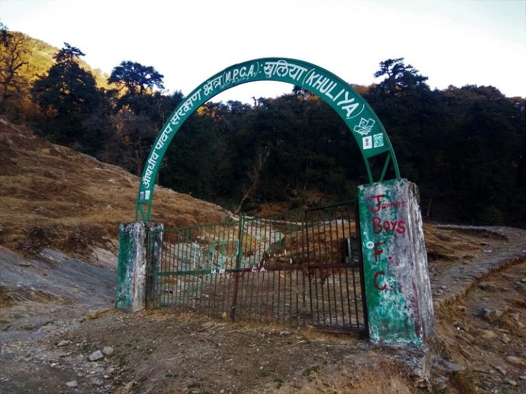 Hoisting the Indian flag at Zero Point on Khaliya top trek - Munsiyari